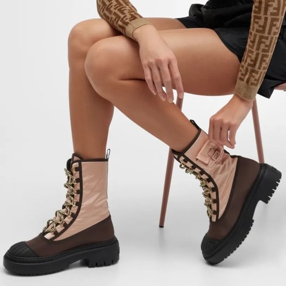 Fendi | Shoes | Fendi Domino Pink Nylon Biker Boots With Baguette ...